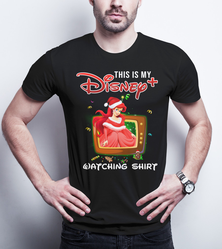This Is My Disney+ Watching Shirt Ariel Holiday Santa Hat T-Shirt
