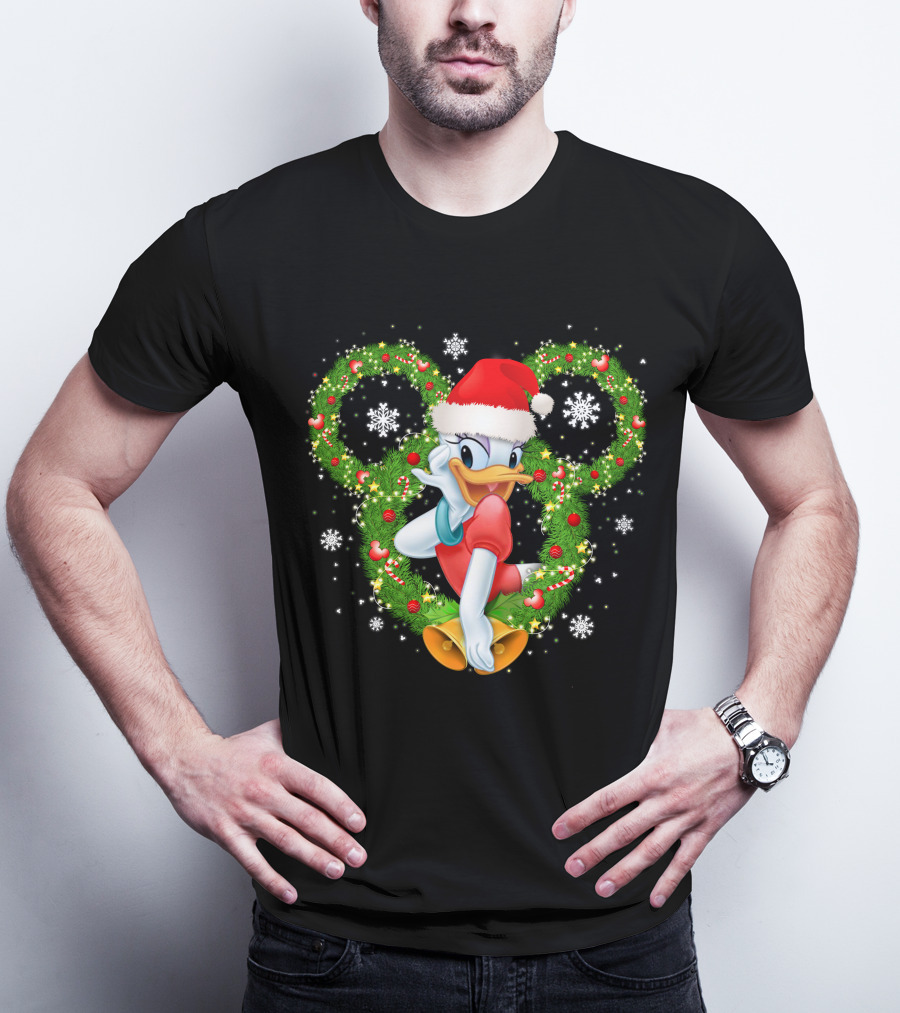 Daisy Duck Christmas Santa Hat Mickey Wreath Snowflakes T-Shirt