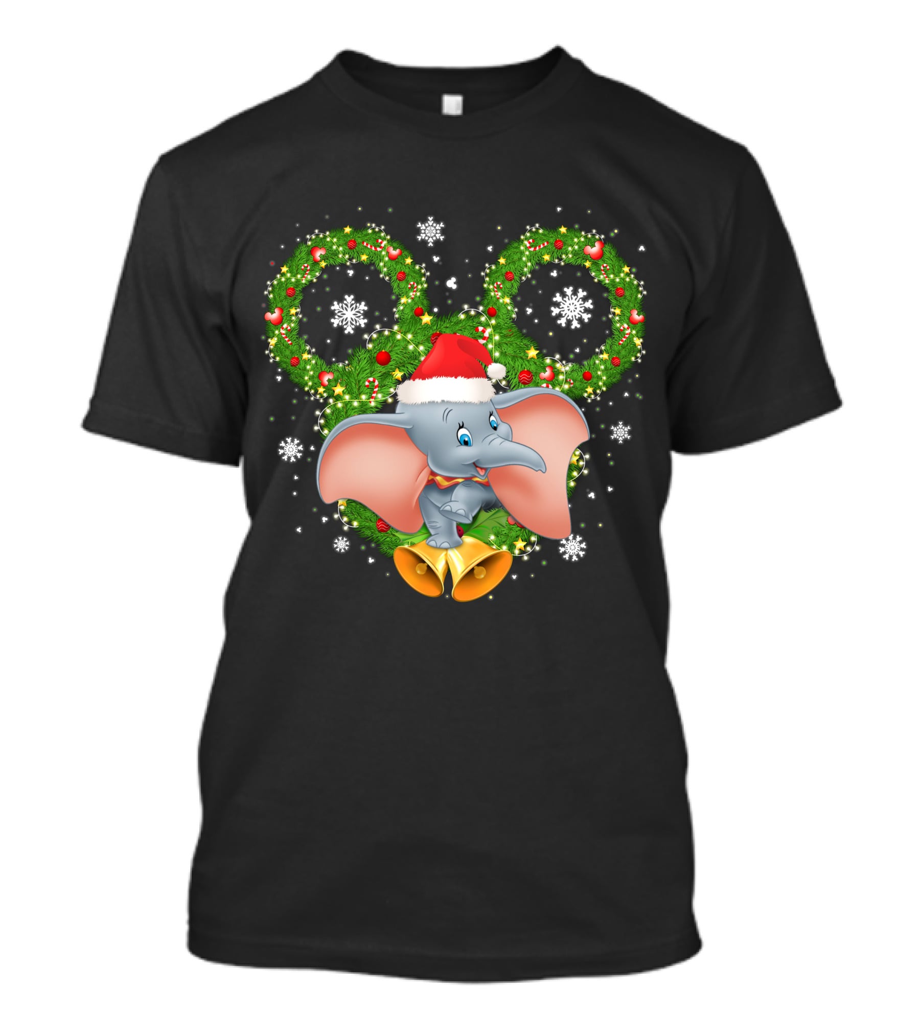 Dumbo Christmas Santa Hat Holiday Wreath Snowflakes T-Shirt