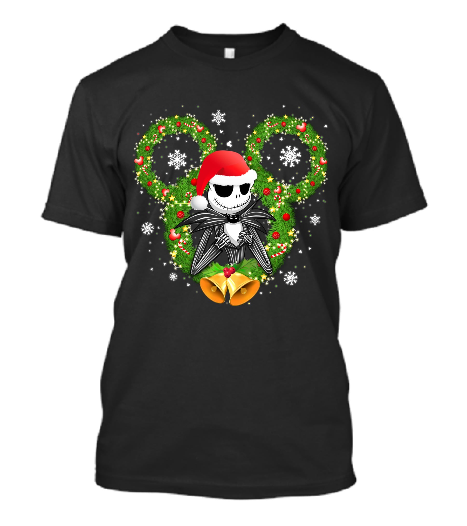 Jack Skellington Santa Hat Christmas Wreath Mickey Ears T-Shirt