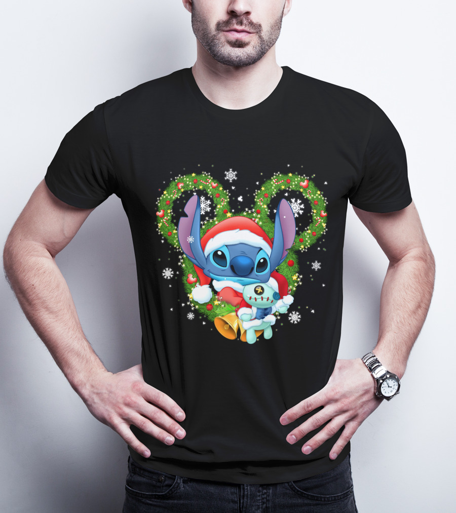 Stitch Santa Christmas Wreath Lilo And Stitch Disney Holiday T-Shirt