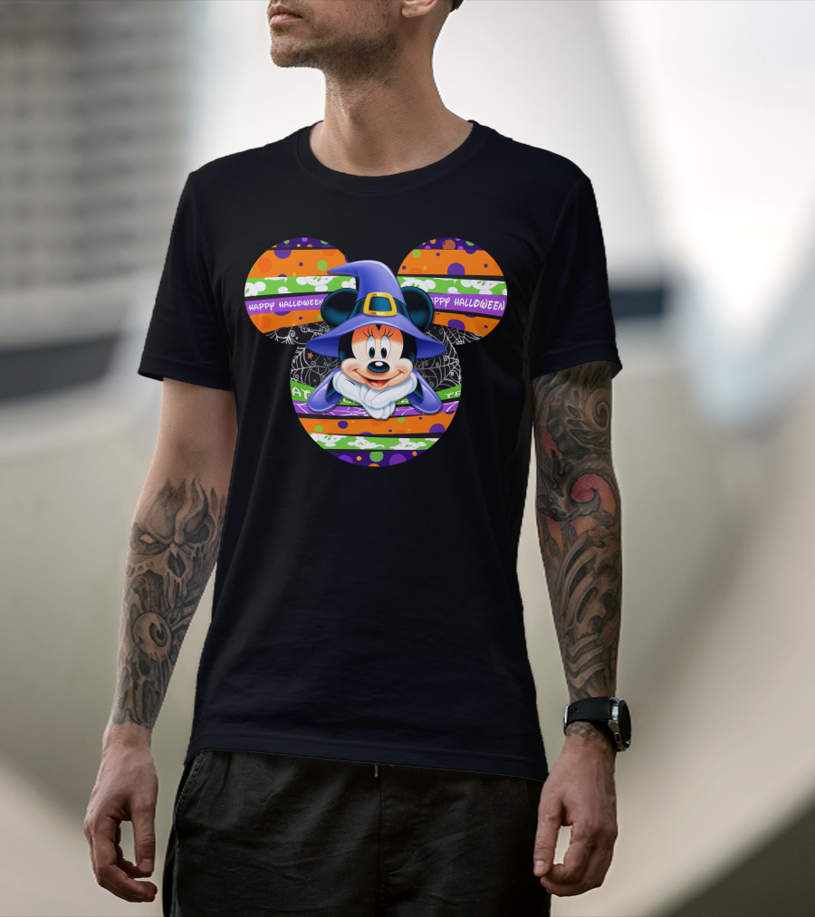 Minnie Mouse Happy Halloween Witch Hat Mickey Head T-Shirt
