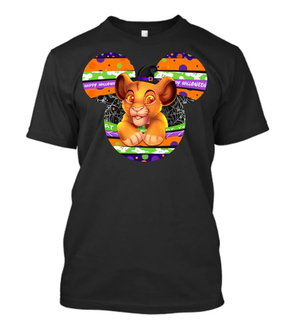 Simba Happy Halloween Mickey Mouse Ears Black Hat Spider Web Stripes T-Shirt