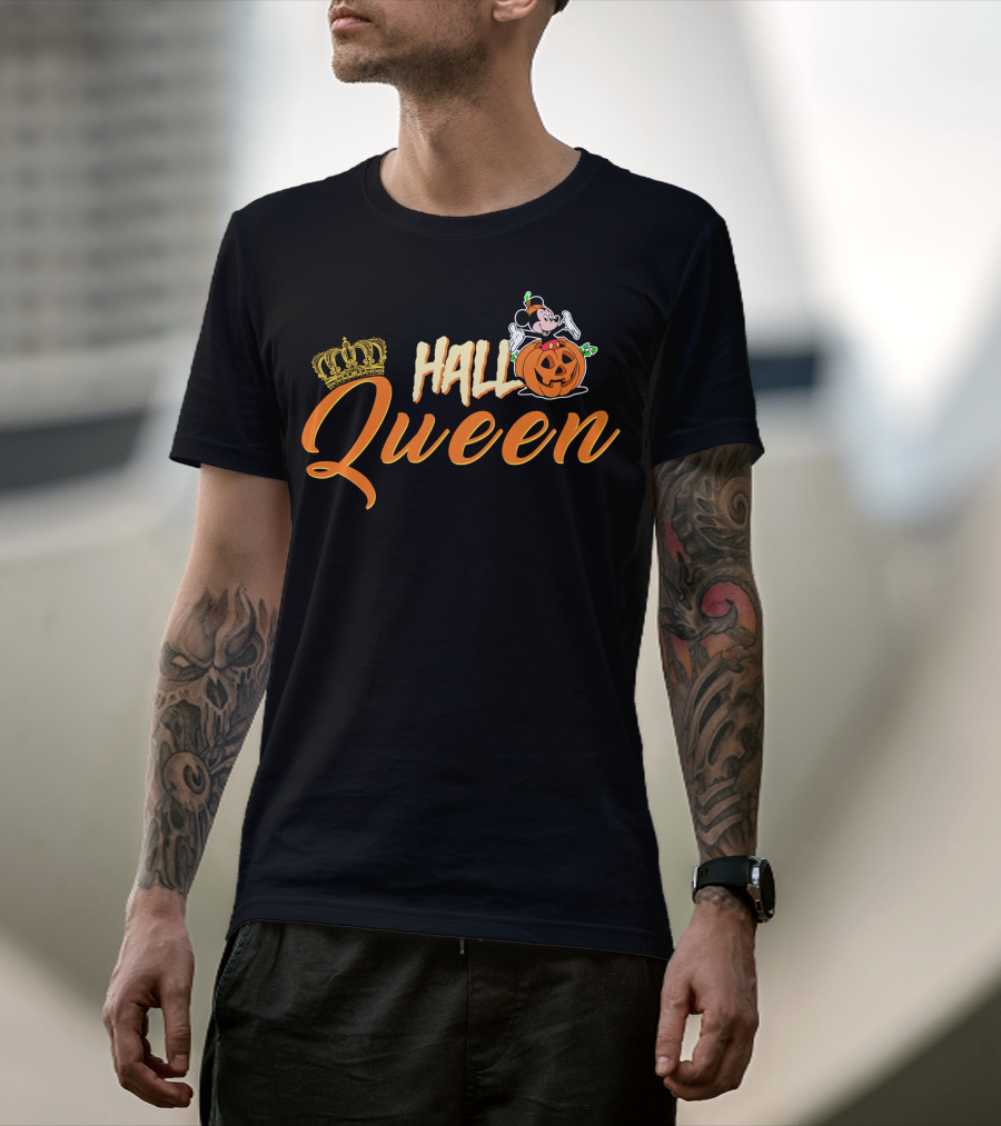 Hall Queen Crown Pumpkin Skeleton Halloween T-Shirt