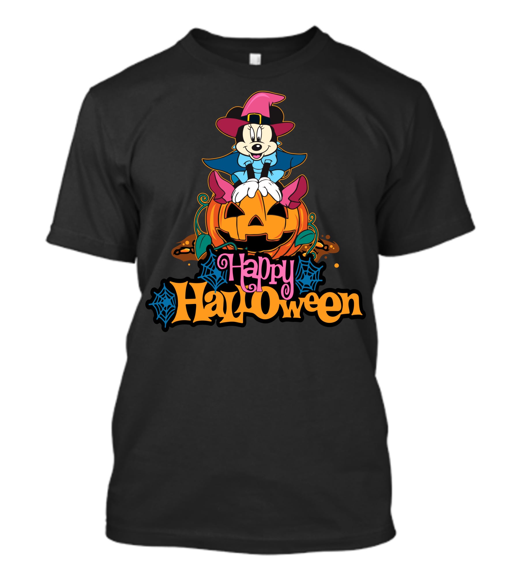Happy Halloween 63 Mickey Mouse On Jack-O'-Lantern With Witch Hat And Spider Webs T-Shirt