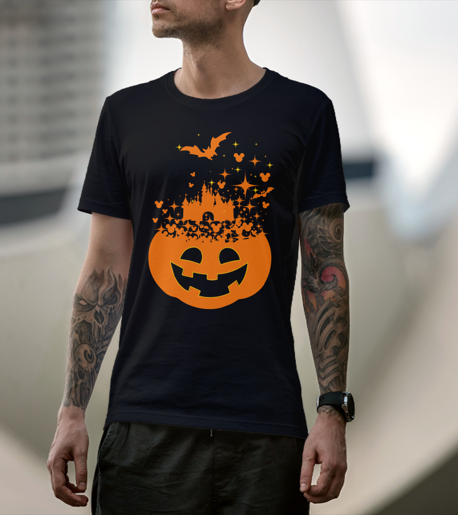 Halloween 74 Magic Pumpkin Castle And Mickey Bat Nightfall T-Shirt