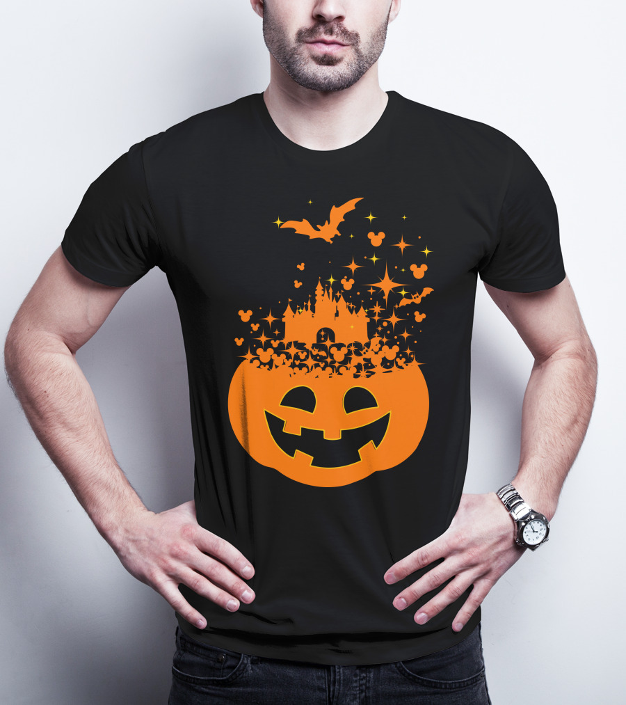 Halloween 74 Magic Pumpkin Castle And Mickey Bat Nightfall T-Shirt