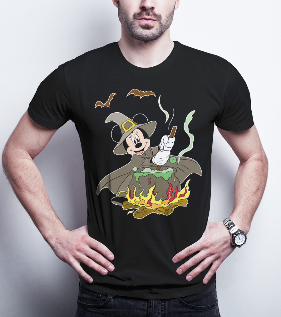 Halloween 92 Minnie Mouse Witch Cauldron And Bats T-Shirt
