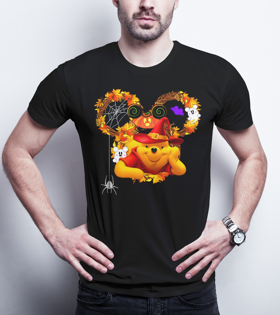 Pooh Halloween Witch Pumpkin Spider Ghosts Autumn Leaves T-Shirt