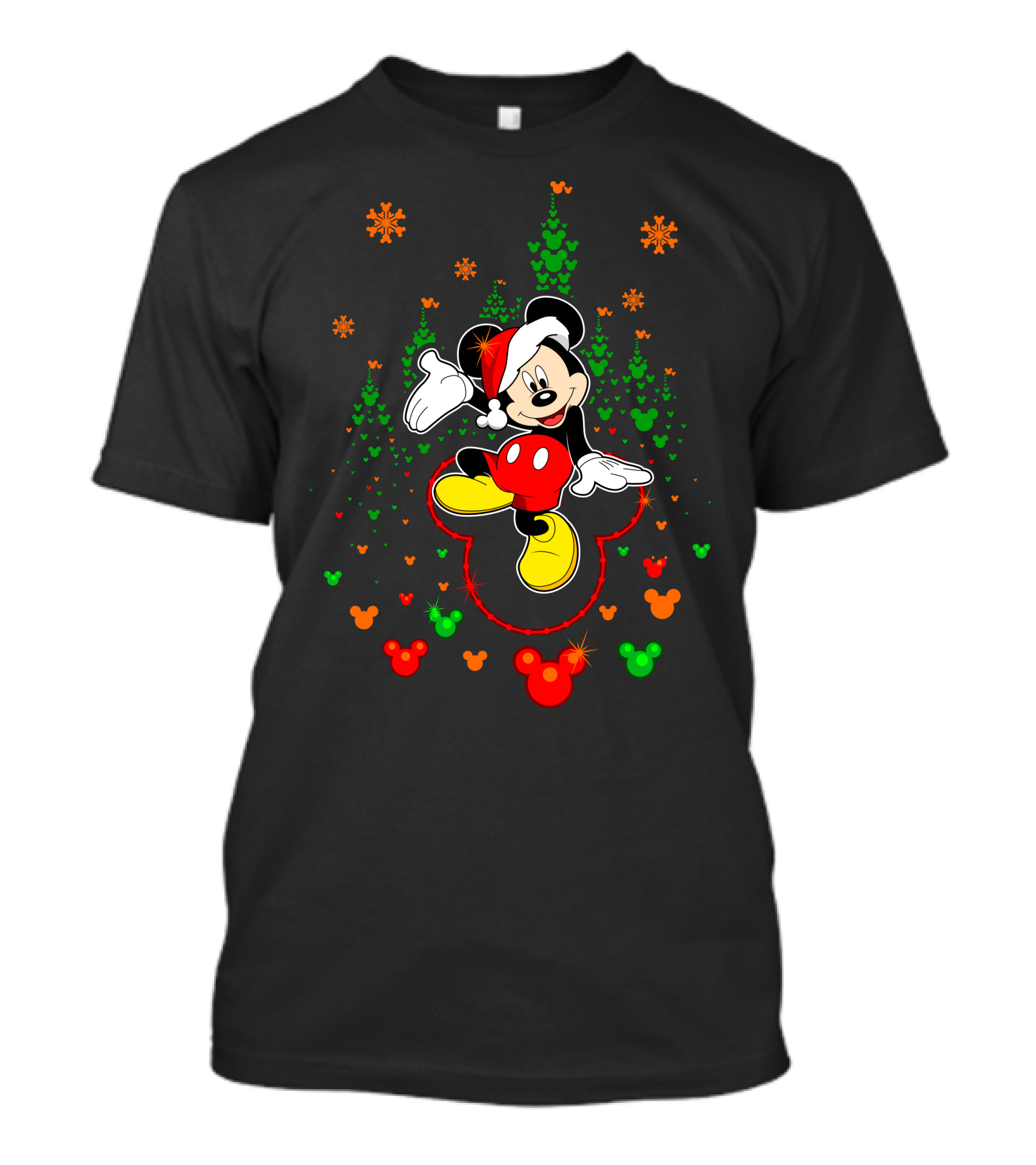 Mickey Mouse Merry Christmas 96 Santa Hat Snowflakes T-Shirt