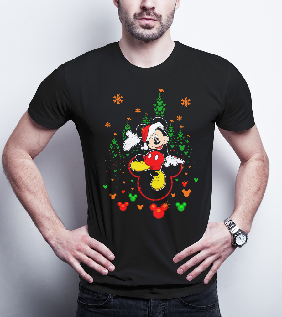 Mickey Mouse Merry Christmas 96 Santa Hat Snowflakes T-Shirt