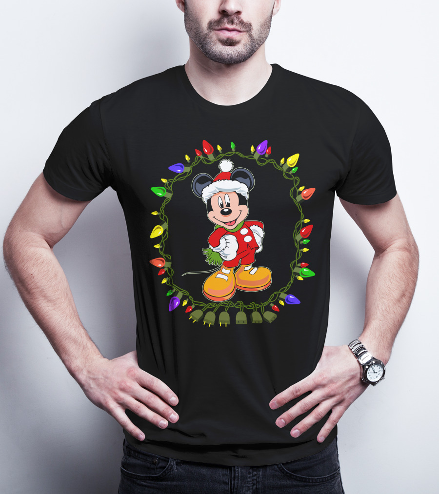 Merry Christmas 97 Mickey Mouse Lights And Santa Hat T-Shirt