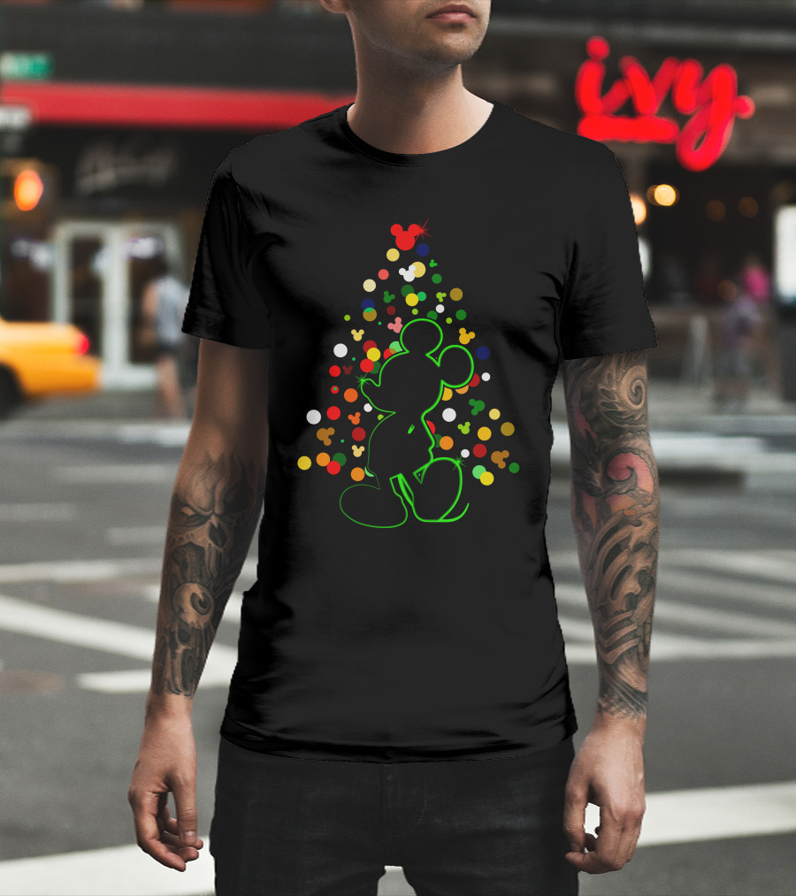 Merry Christmas 101 Mickey Tree Silhouette T-Shirt