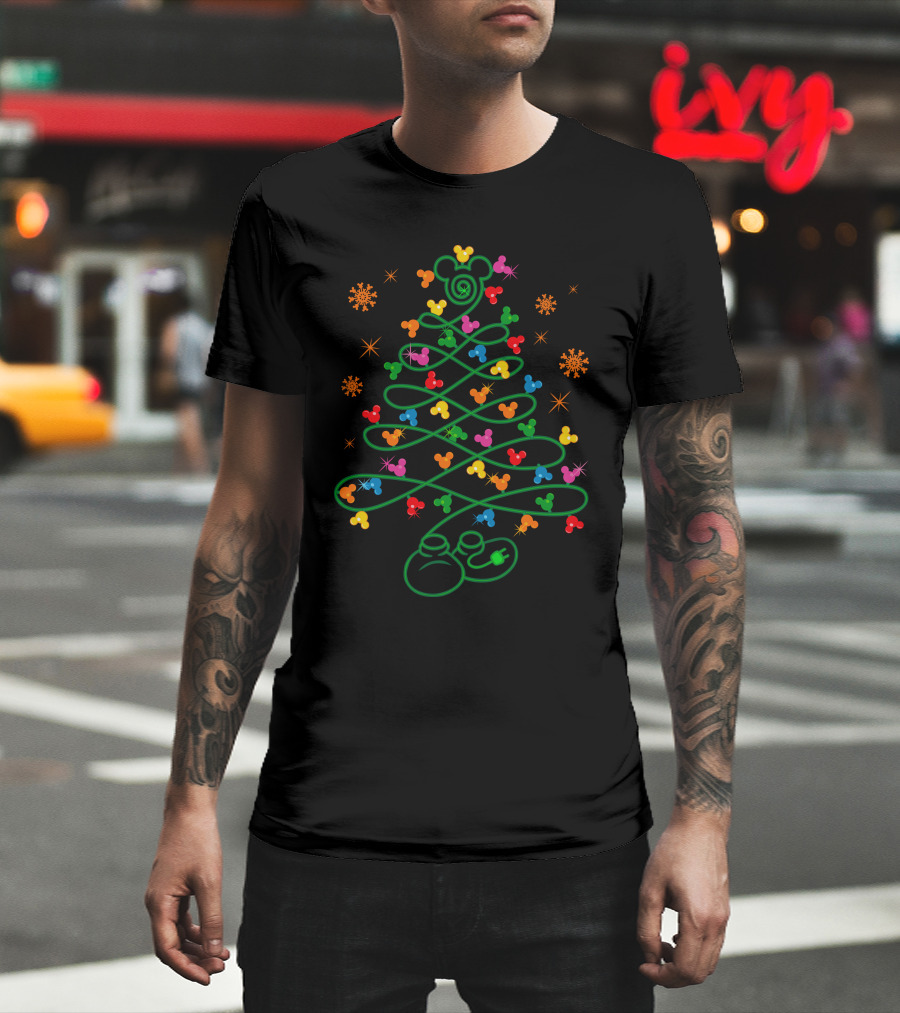 Merry Christmas 29 Mickey Mouse Ears Christmas Tree Lights T-Shirt