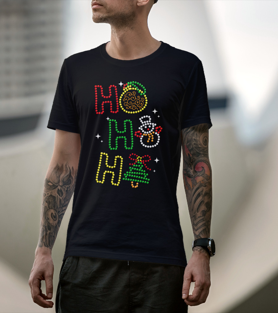 Ho Ho Ho Merry Christmas 56 Santa Snowman Tree T-Shirt