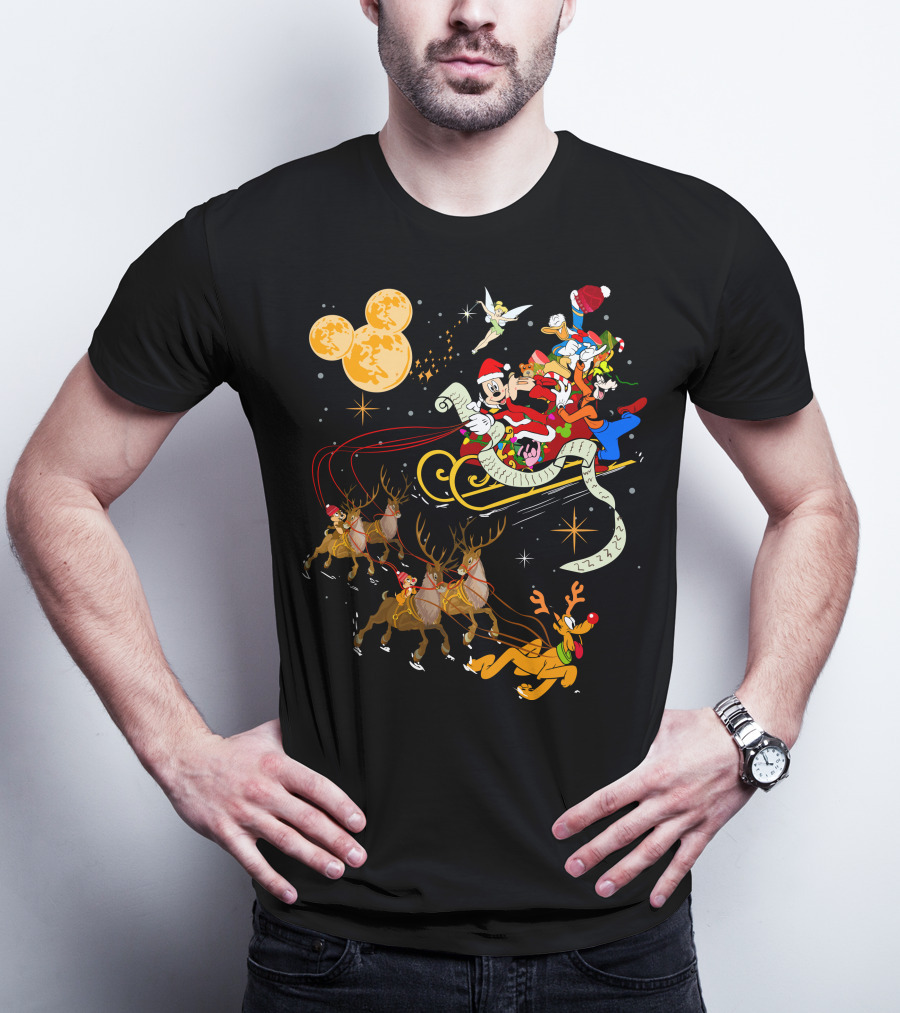 Mickey And Friends Christmas Sleigh Ride With Santa And Reindeer T-Shirt