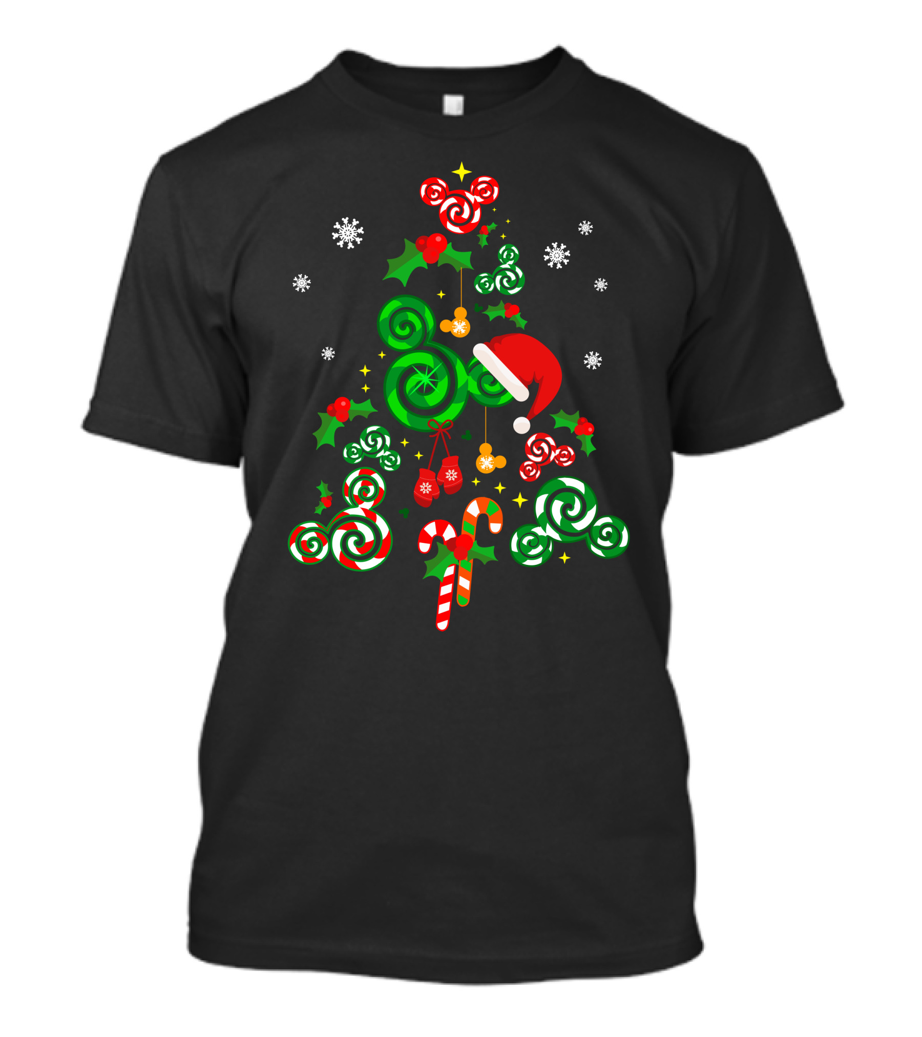 Merry Christmas 24 Candy Cane Tree With Santa Hat And Snowflakes T-Shirt
