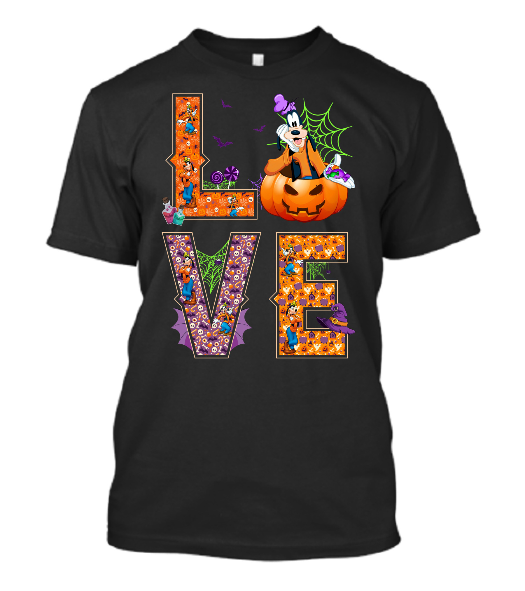 Goofy Halloween Love Pumpkin Spiderweb Bats T-Shirt