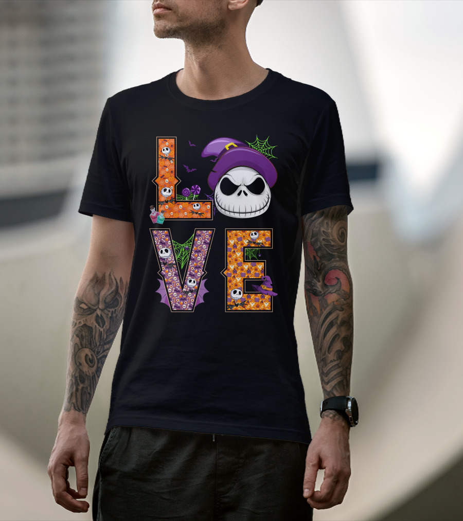 Jack Skellington Love Halloween Potion Hat Spider Webs T-Shirt