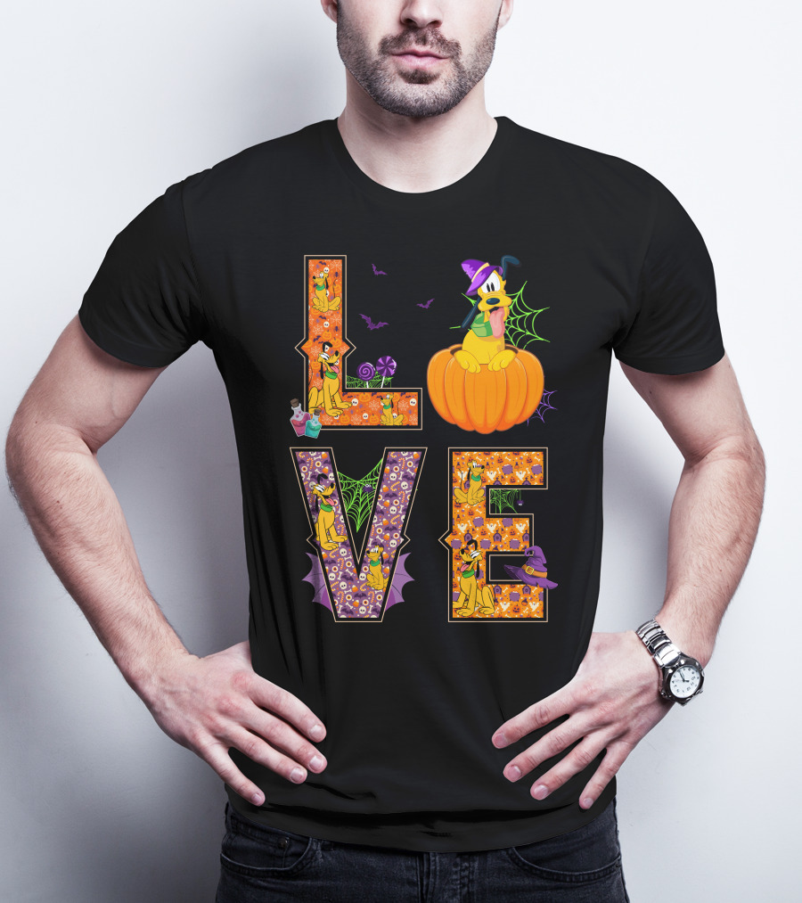 Love Halloween Pluto Pumpkin Hat Spiders Bats T-Shirt