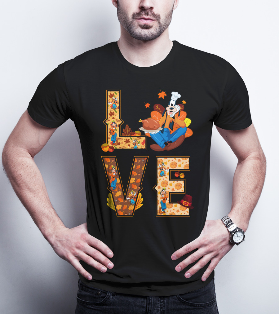 Goofy Love Fall Thanksgiving Leaves Turkey Chef Hat T-Shirt