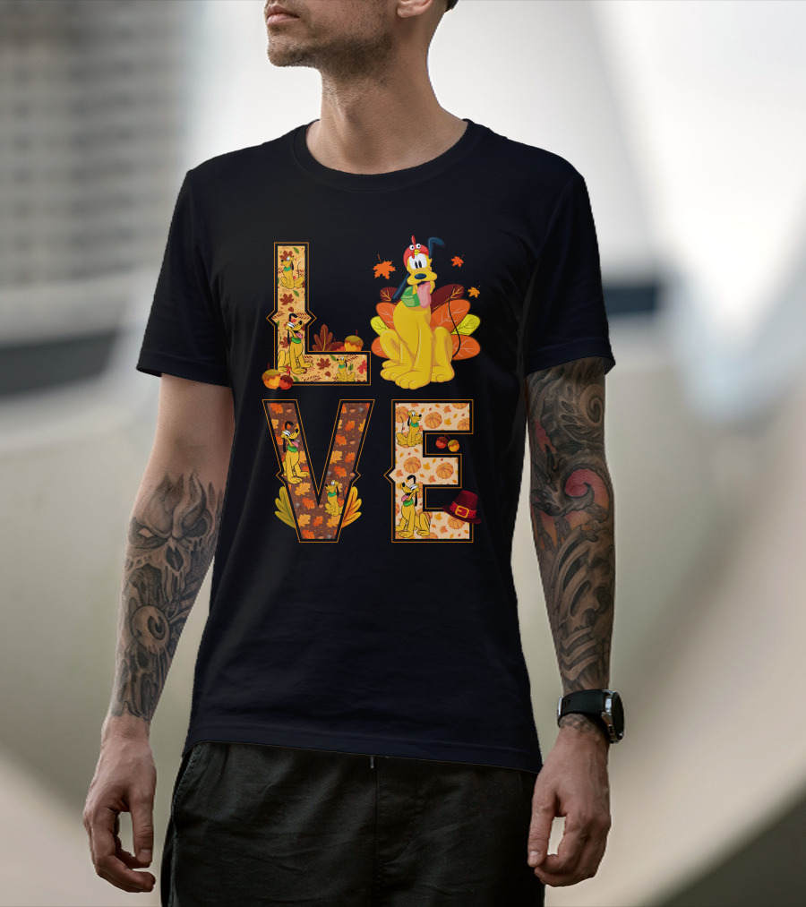 Pluto Thanksgiving Love Autumn Leaves And Pumpkins T-Shirt