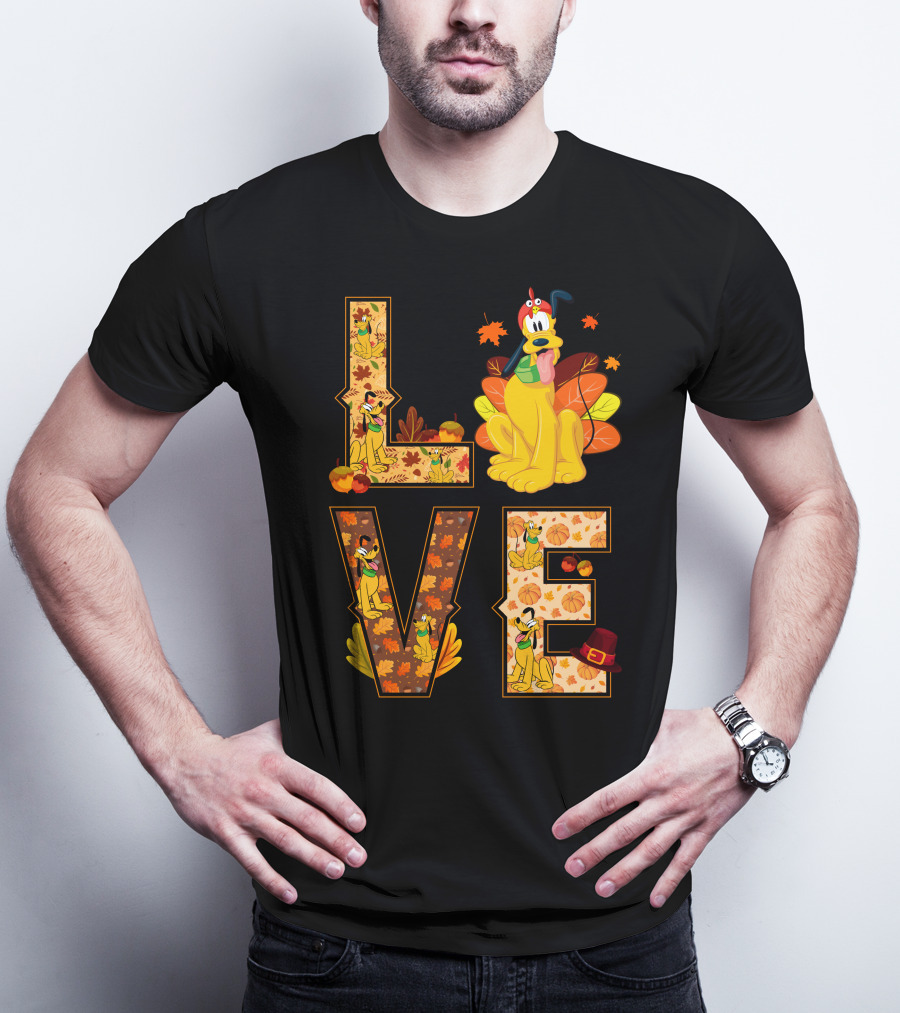 Pluto Thanksgiving Love Autumn Leaves And Pumpkins T-Shirt