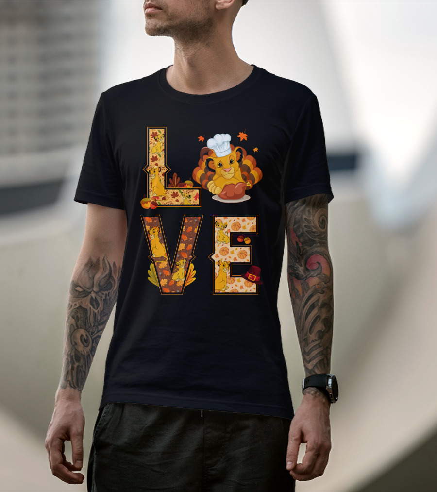 Love Simba Thanksgiving Chef Lion Leaf Pumpkin Hat T-Shirt