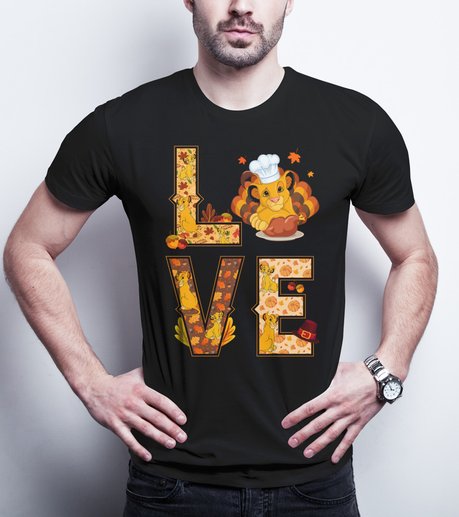 Love Simba Thanksgiving Chef Lion Leaf Pumpkin Hat T-Shirt