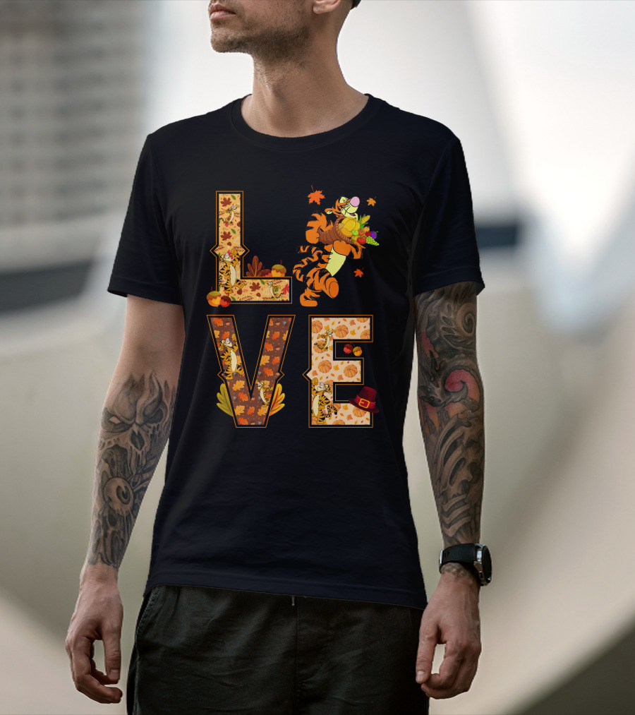 Love Tigger Thanksgiving Autumn Leaves T-Shirt