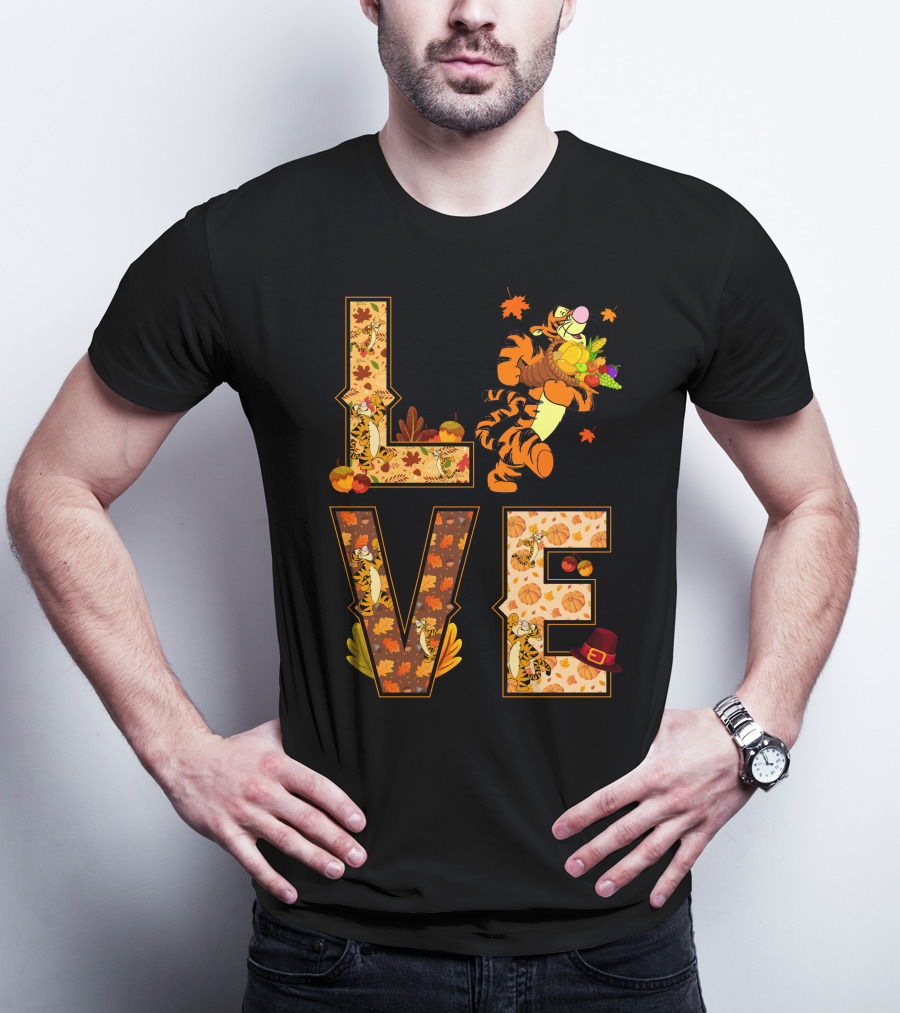 Love Tigger Thanksgiving Autumn Leaves T-Shirt
