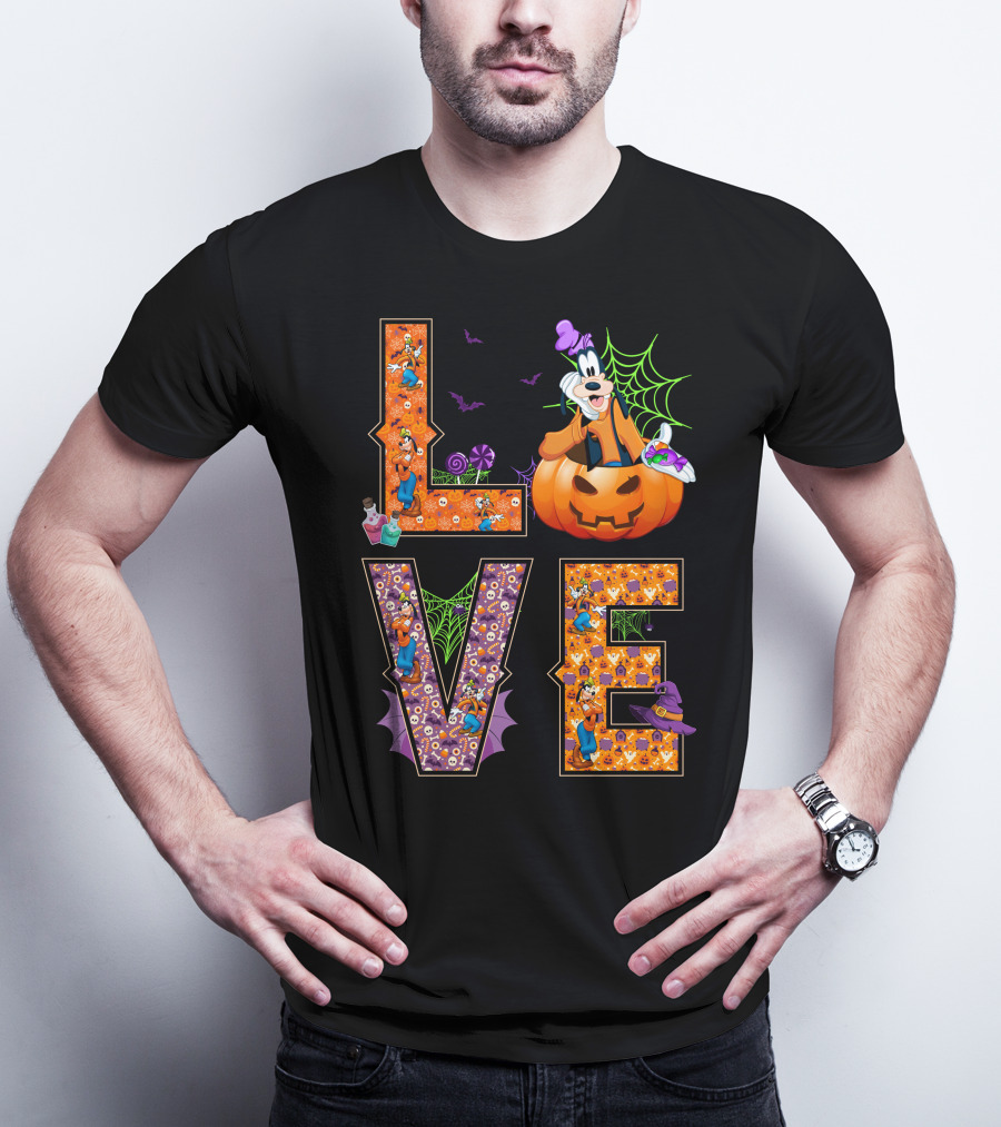 Love Goofy Halloween Pumpkin Spiderweb T-Shirt