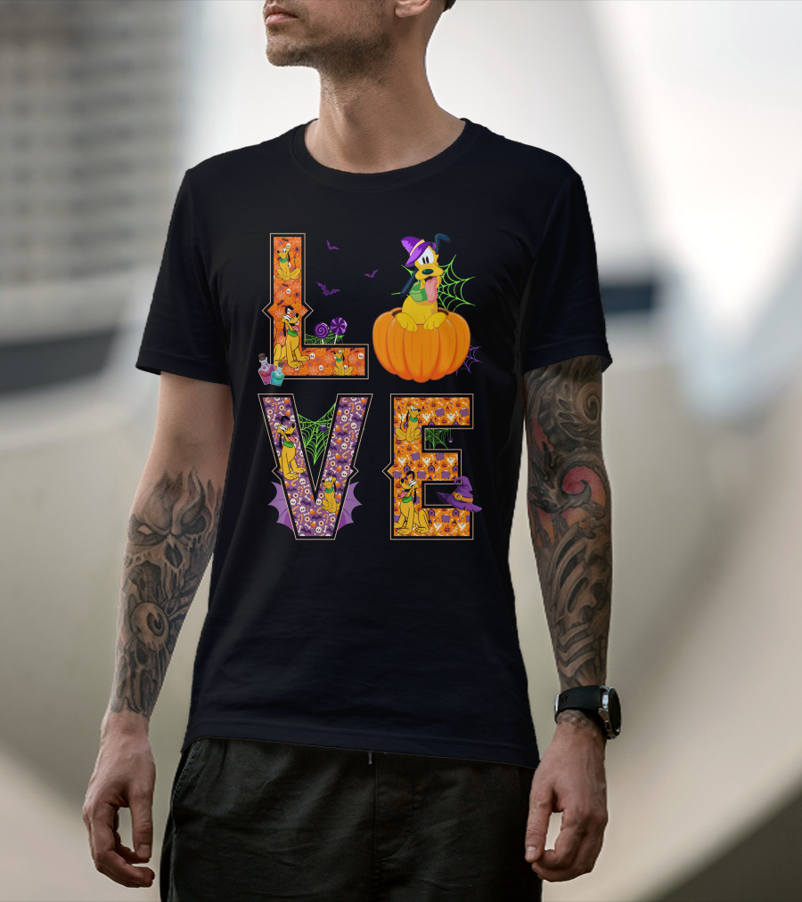 Love Pluto Halloween Pumpkin Bats Spider Webs T-Shirt