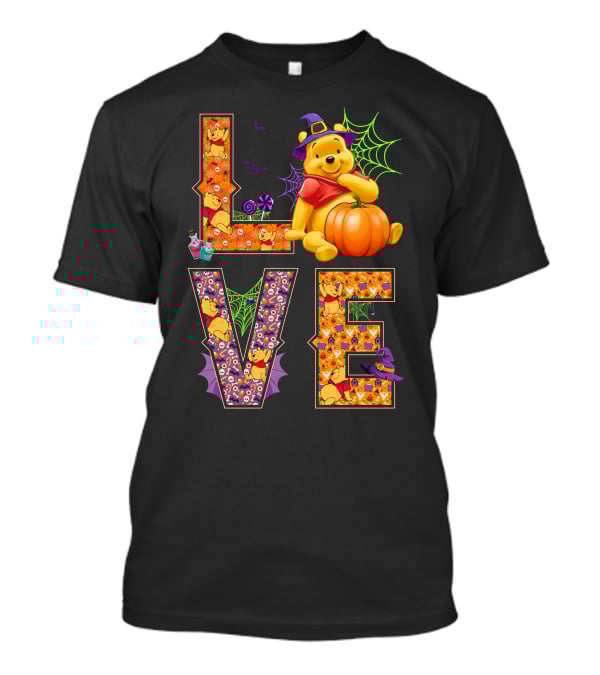 Pooh Halloween Love With Pumpkins And Spider Webs T-Shirt
