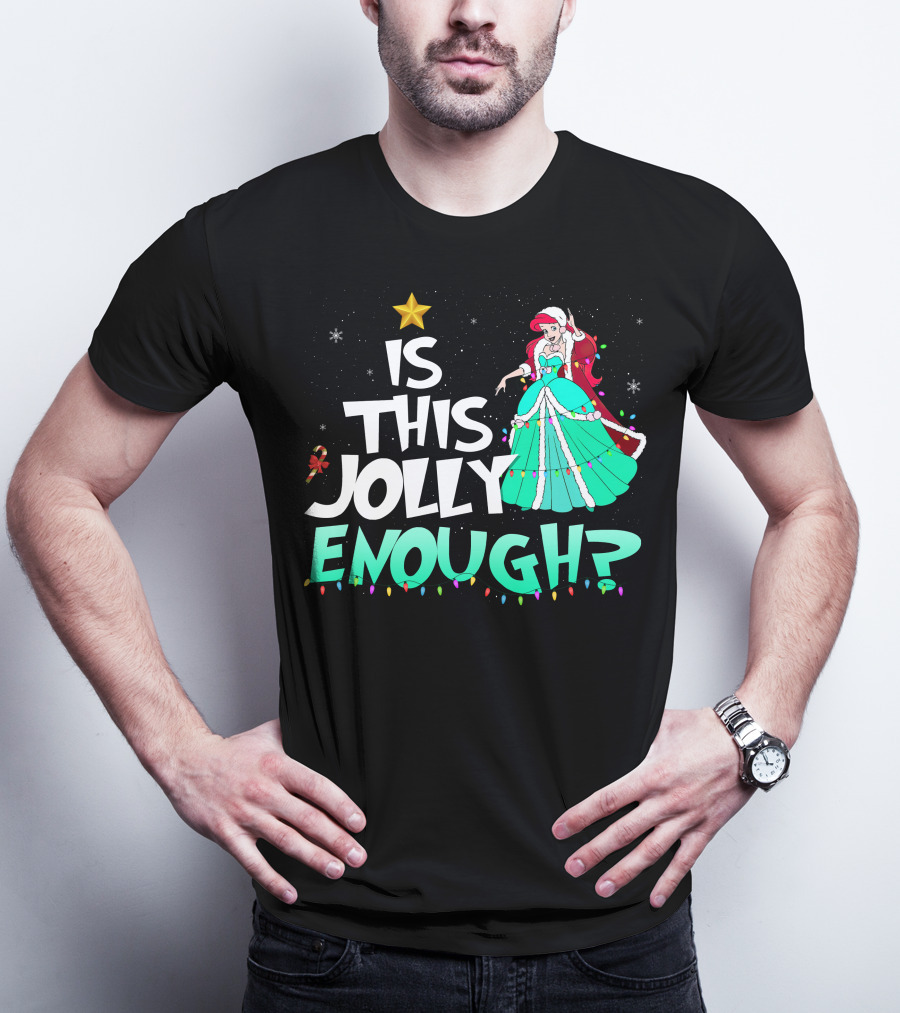 Is This Jolly Enough Ariel In Festive Holiday Dress With Santa Hat And Lights T-Shirt