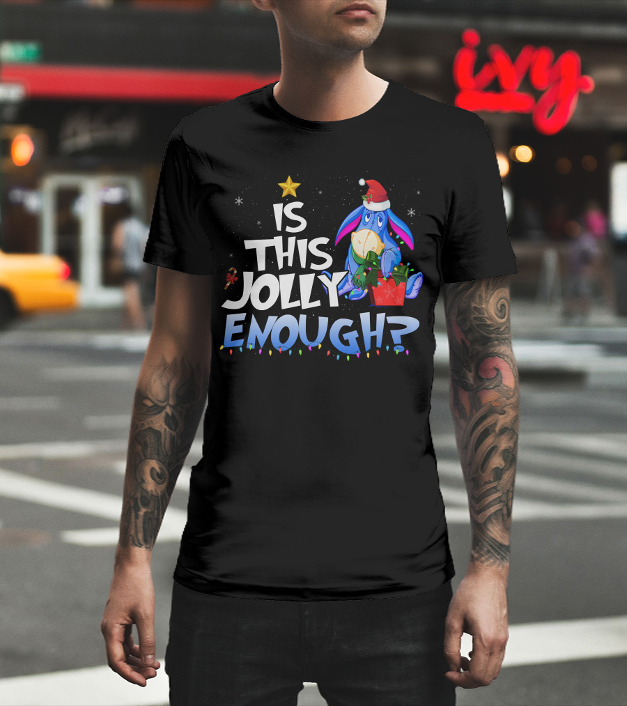 Eeyore Is This Jolly Enough Santa Christmas Lights T-Shirt