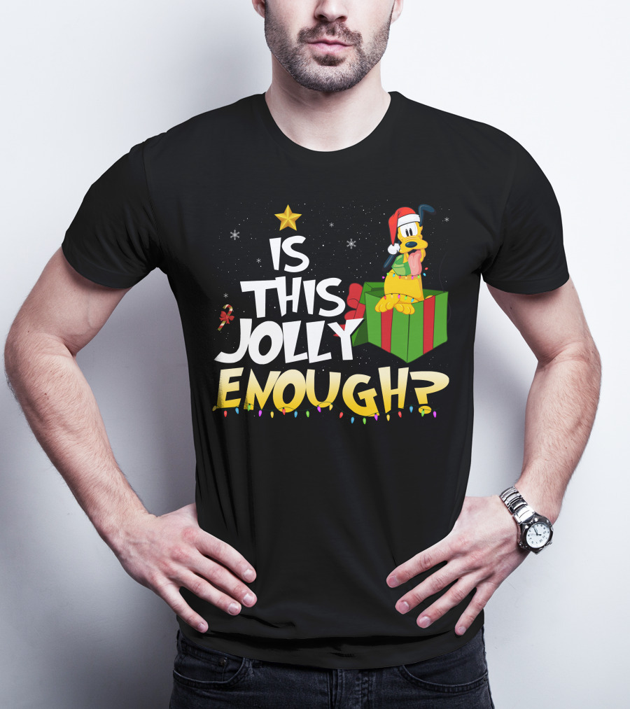 Is This Jolly Enough Pluto Christmas Star Santa Hat Present Lights T-Shirt