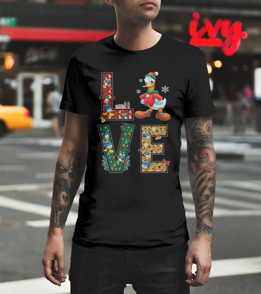 Donald Duck Christmas Love Snowflakes Present Bow Holiday T-Shirt