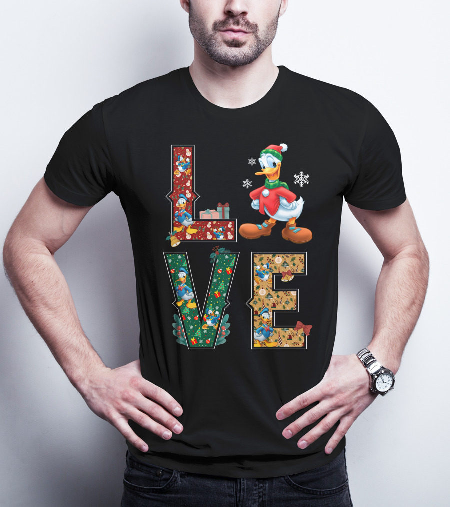 Donald Duck Christmas Love Snowflakes Present Bow Holiday T-Shirt