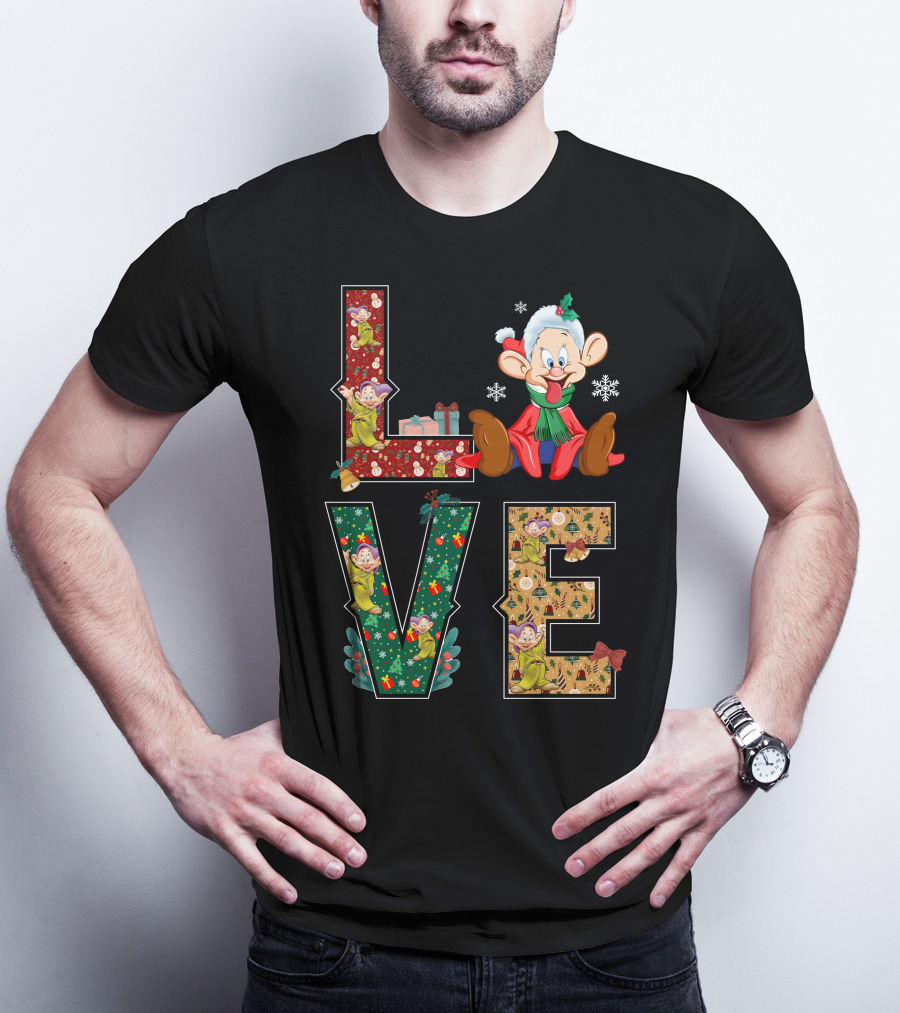 Dopey Love Christmas Snowflakes Presents Garland Bow Holiday T-Shirt
