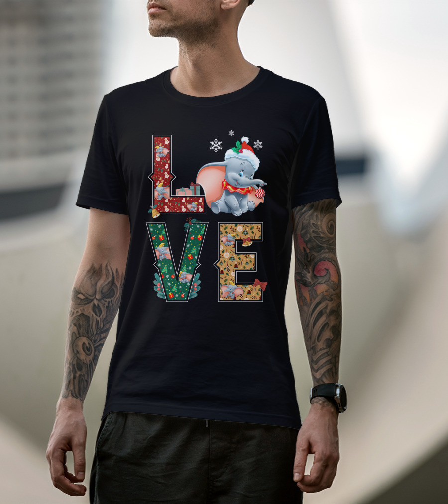 Love Dumbo Christmas Holiday Snowflakes Santa Hat Candy Cane T-Shirt