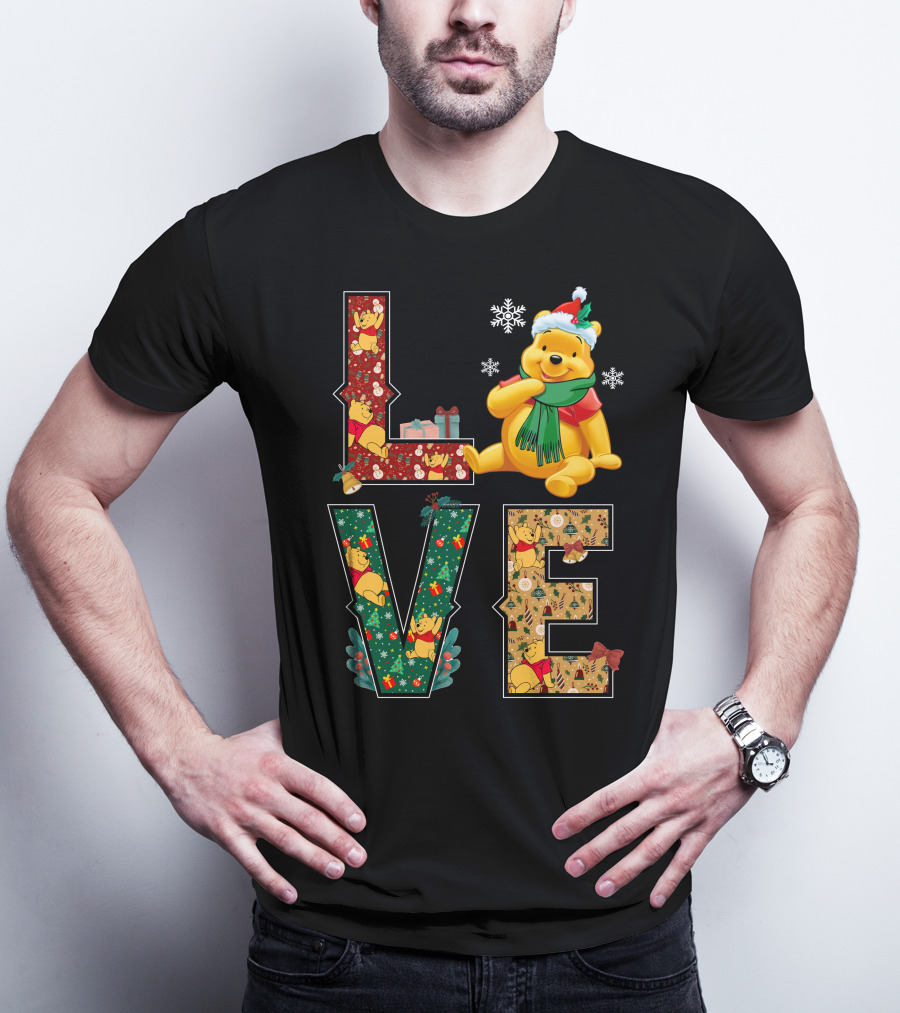 Winnie The Pooh Christmas Love Snowflakes Gifts Merry Holiday T-Shirt