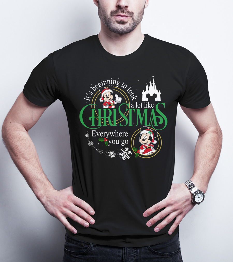 It's Beginning To Look A Lot Like Christmas Everywhere You Go Mickey Minnie T-Shirt