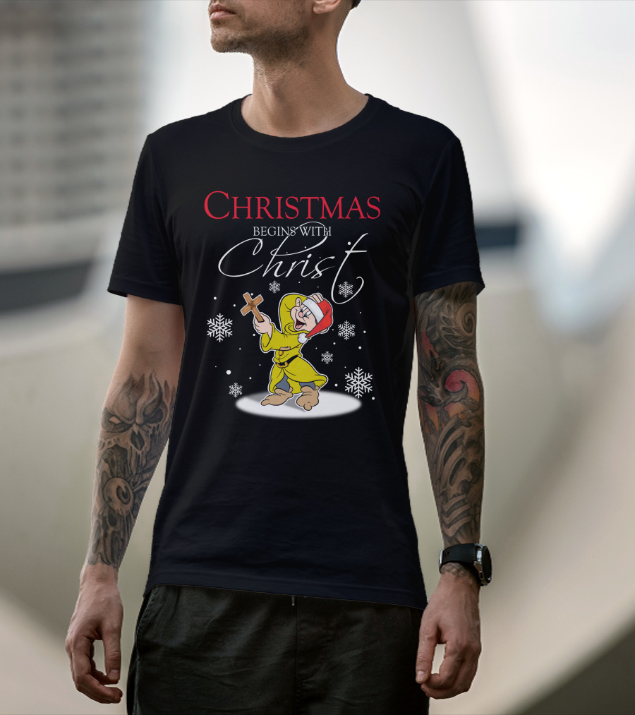 Christmas Begins With Christ Dopey Snowflakes T-Shirt