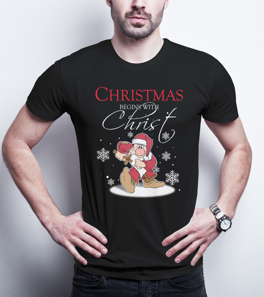 Christmas Begins With Christ Grumpy Santa Snowflakes T-Shirt