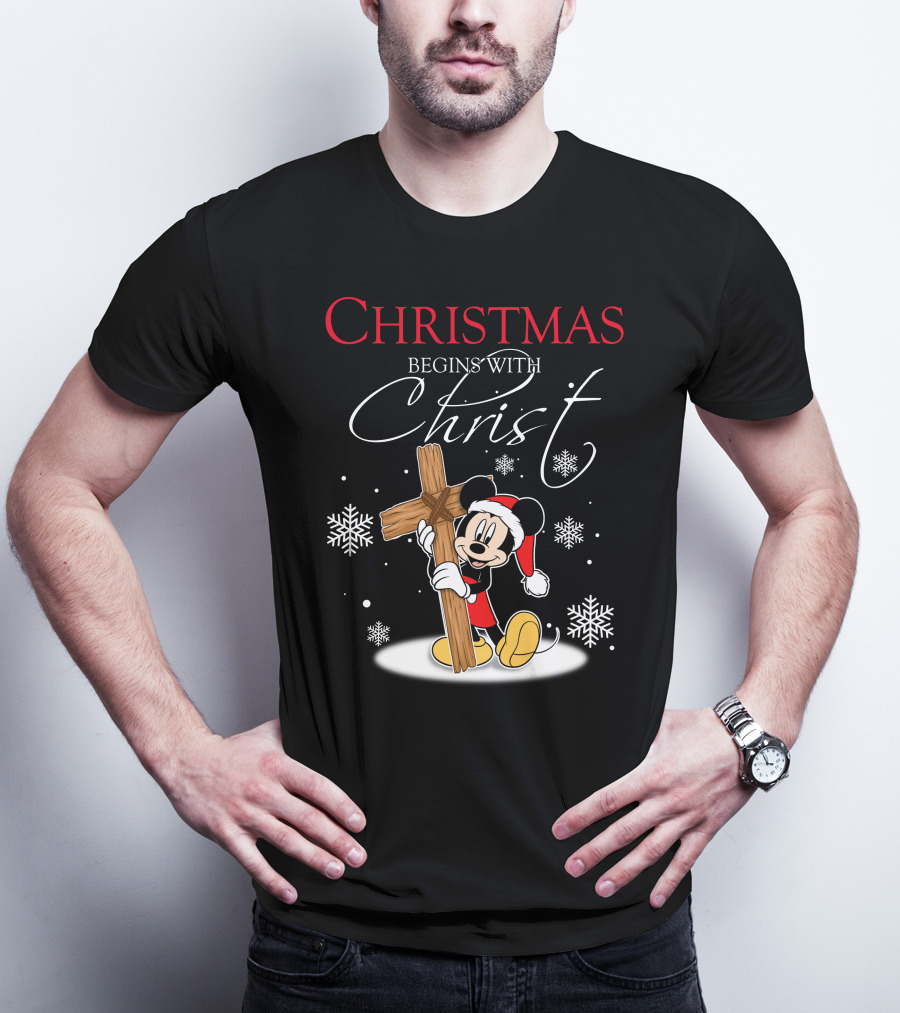 Christmas Begins With Christ Mickey Mouse Snowflakes T-Shirt