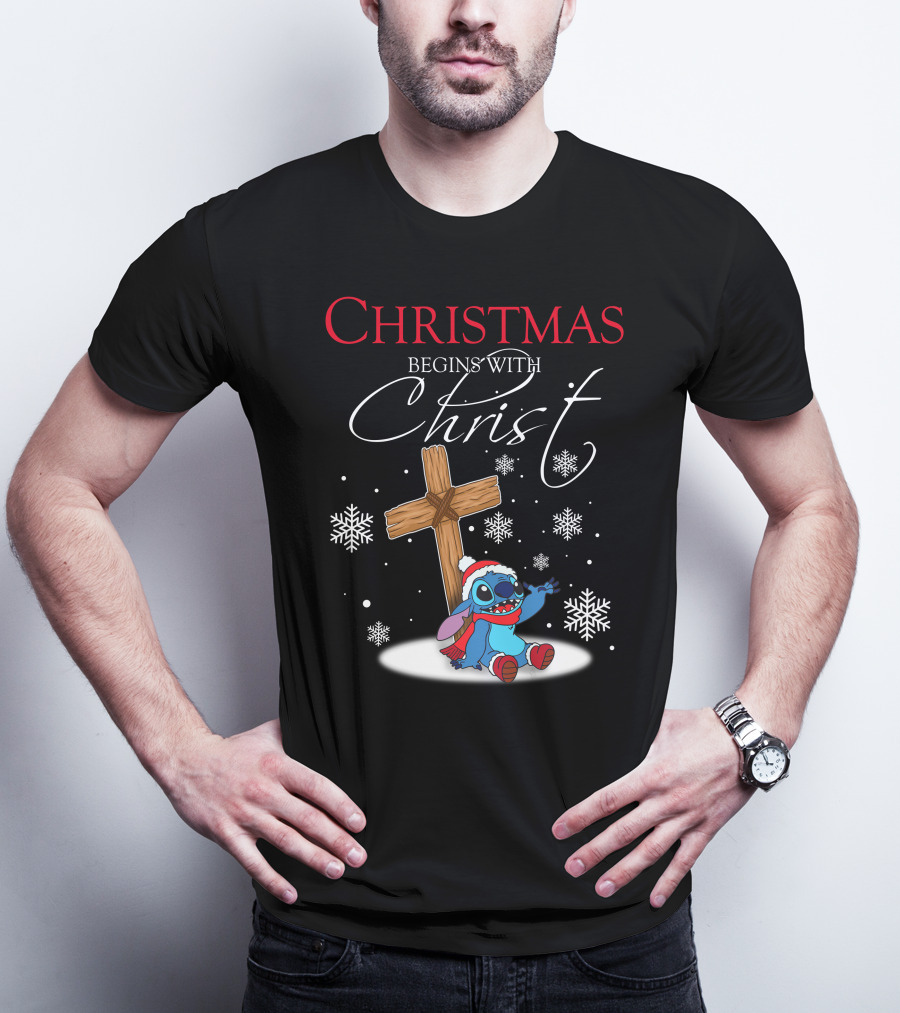 Christmas Begins With Christ Stitch Snowflakes T-Shirt