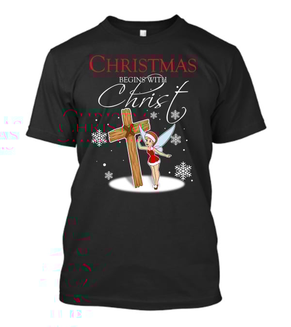 Christmas Begins With Christ Cross Tinker Bell T-Shirt