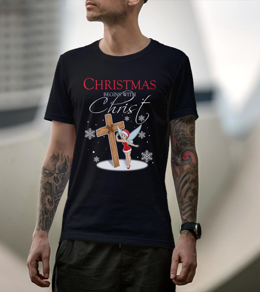 Christmas Begins With Christ Cross Tinker Bell T-Shirt