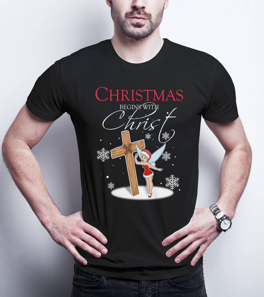 Christmas Begins With Christ Cross Tinker Bell T-Shirt